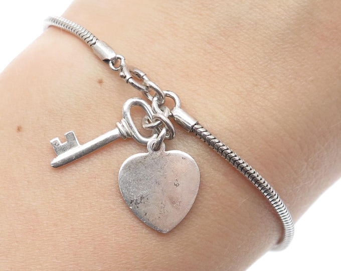 FORSTNER 925 Sterling Silver Antique Art Deco Heart and Key Snake Link ...