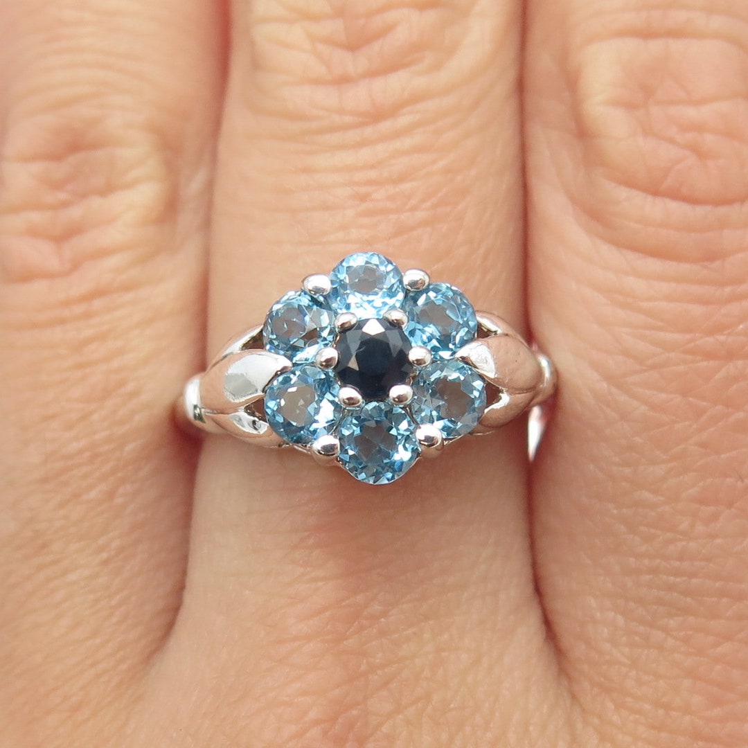 925 Sterling Silver Vintage Real Blue Topaz and Sapphire Gemstone Ring ...