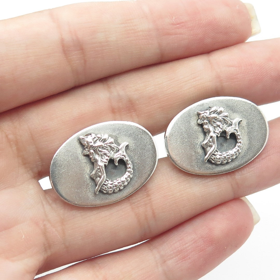 925 Sterling Silver Antique Art Deco Mermaid Cufflinks - Etsy