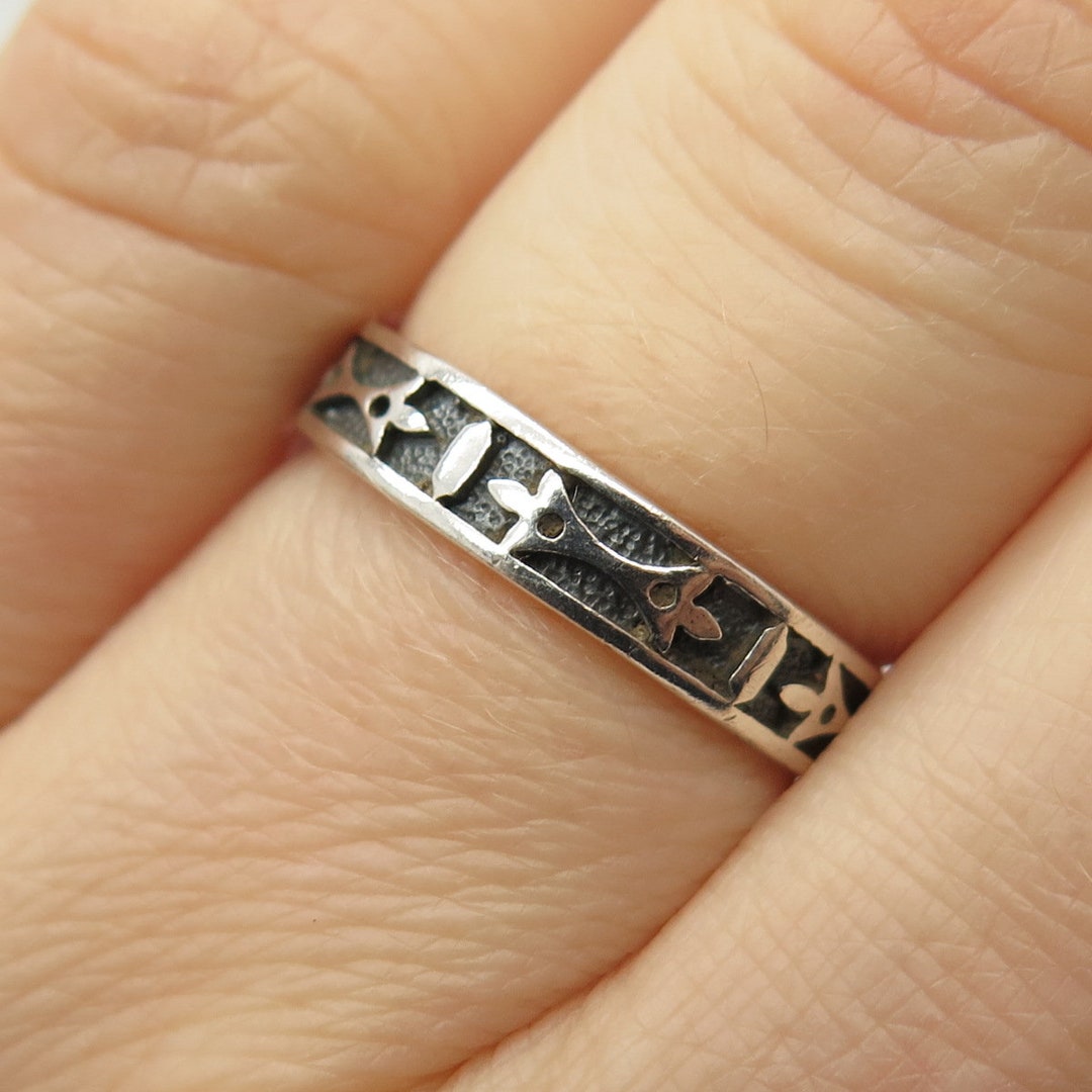 925 Sterling Silver Vintage Peter Stone Tribal Symbols Band Ring Size 6 ...