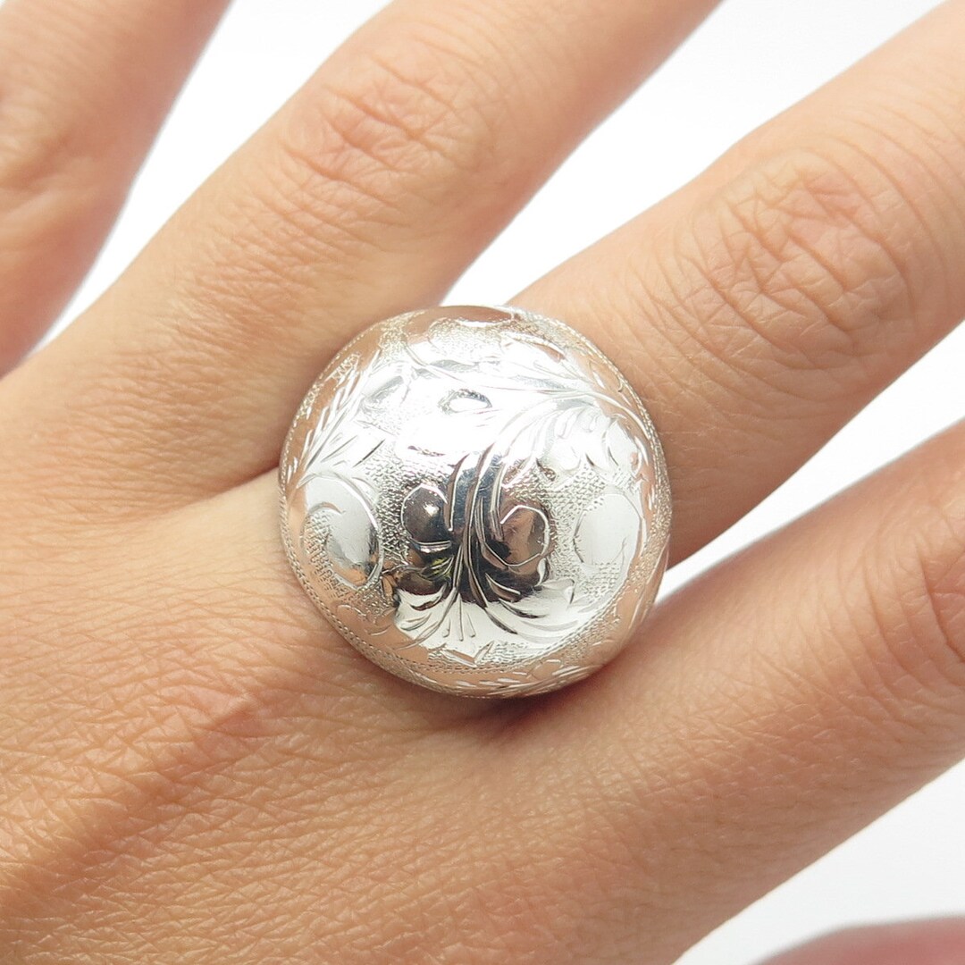 925 Sterling Silver Vintage Siam Engraved Dome Ring Size 9 - Etsy