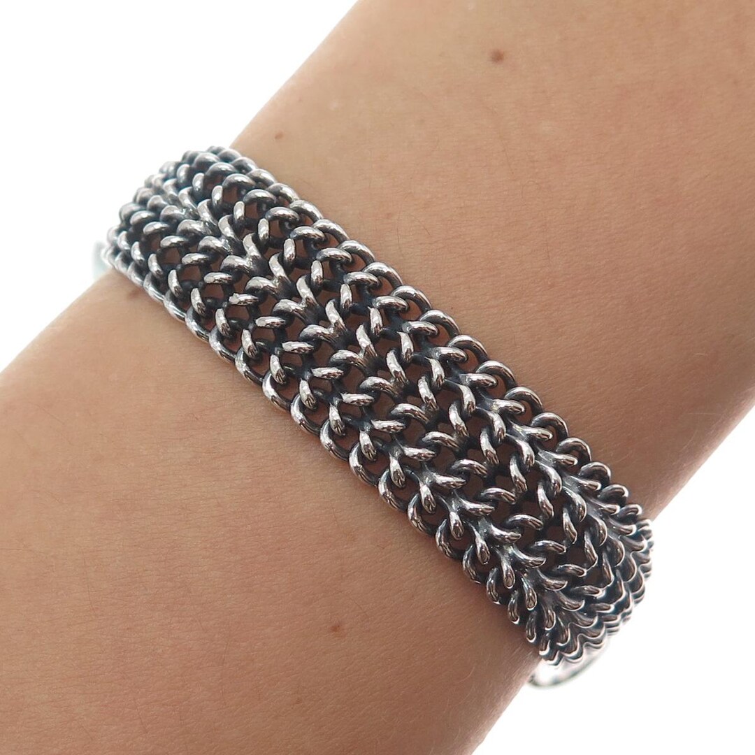 VIOR 925 Sterling Silver Vintage Italy Spine Mesh Link Oxidized ...