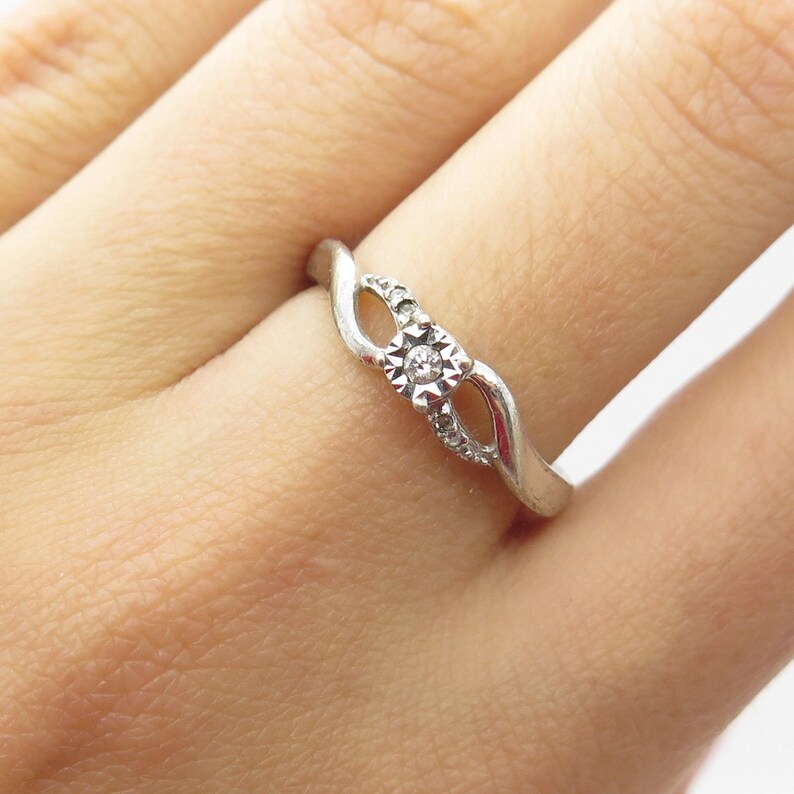SUN 925 Sterling Silver Real Diamond Ring Size 6 3/4 | Etsy