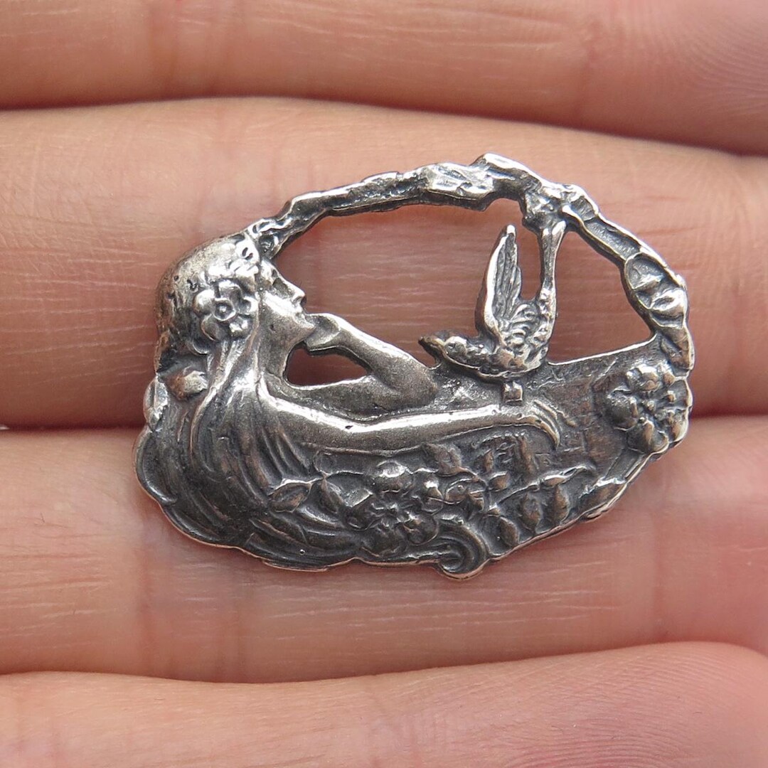 LISA LEE CREATIONS 925 Sterling Silver Vintage Floral Muse Oxidized Pin ...