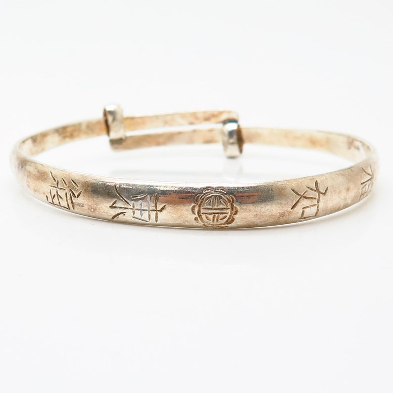 925 Sterling Silver Vintage Asia Chinese Writings Bangle - Etsy