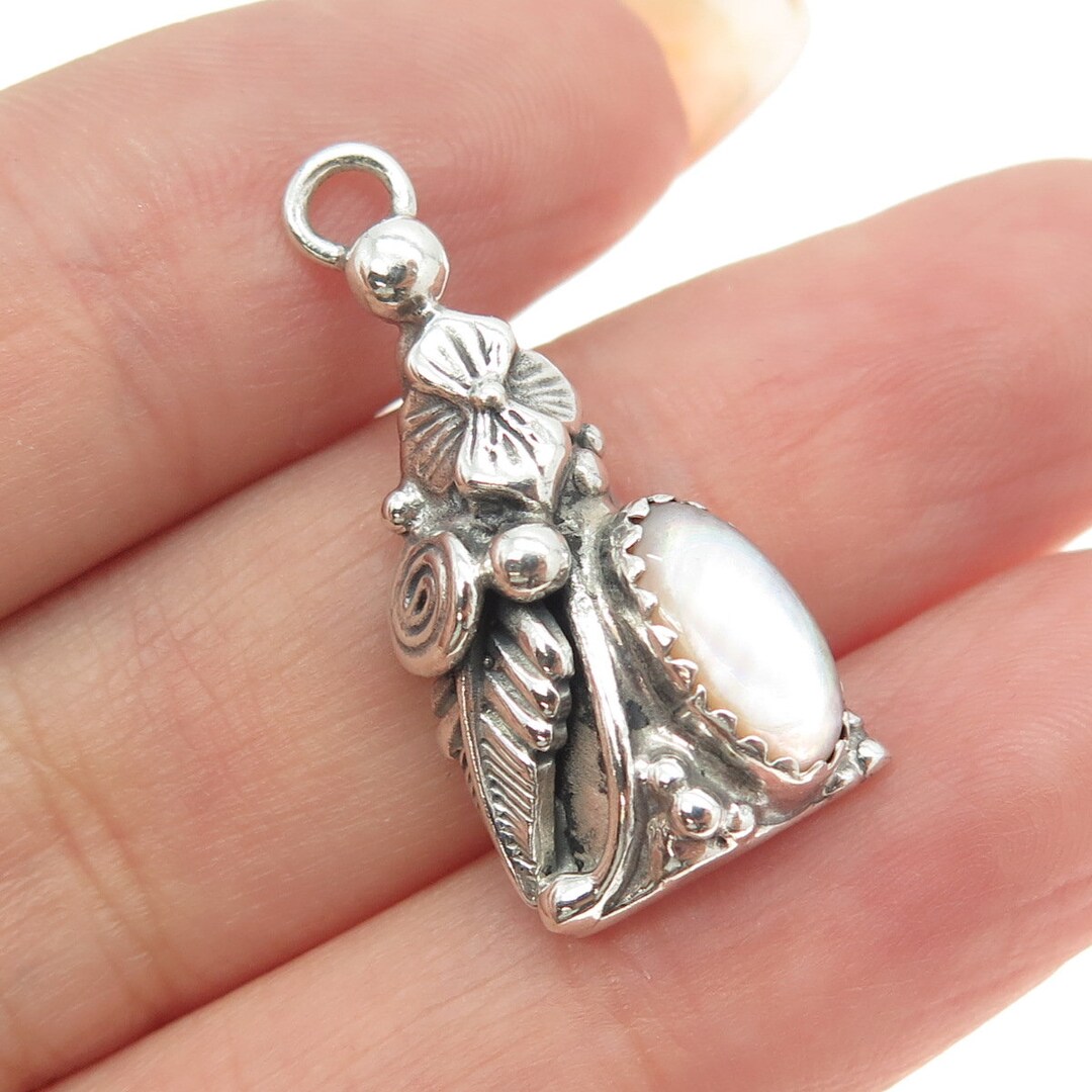 PRAIRIE FIRE 925 Sterling Silver Vintage Real Mother-of-pearl Floral ...