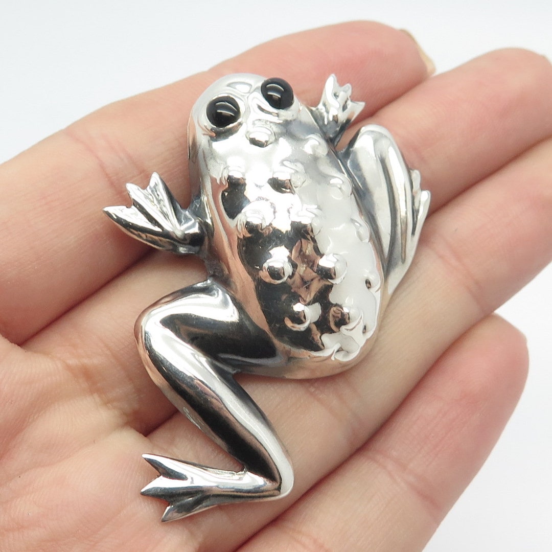 925 Sterling Silver Vintage Mexico Black Onyx Gem Frog for Good Luck ...