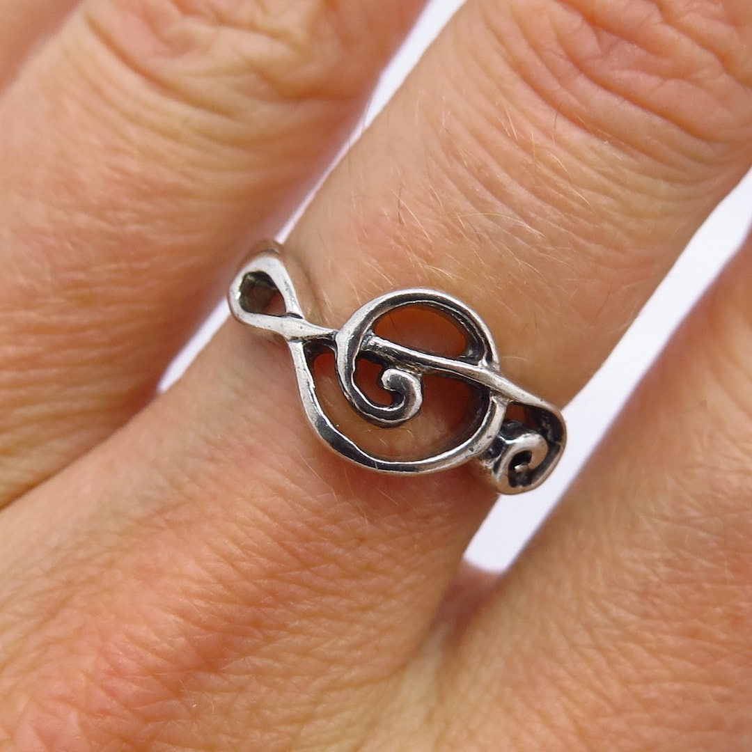 925 Sterling Silver Treble Clef Design Ring Size 5 3/4 - Etsy