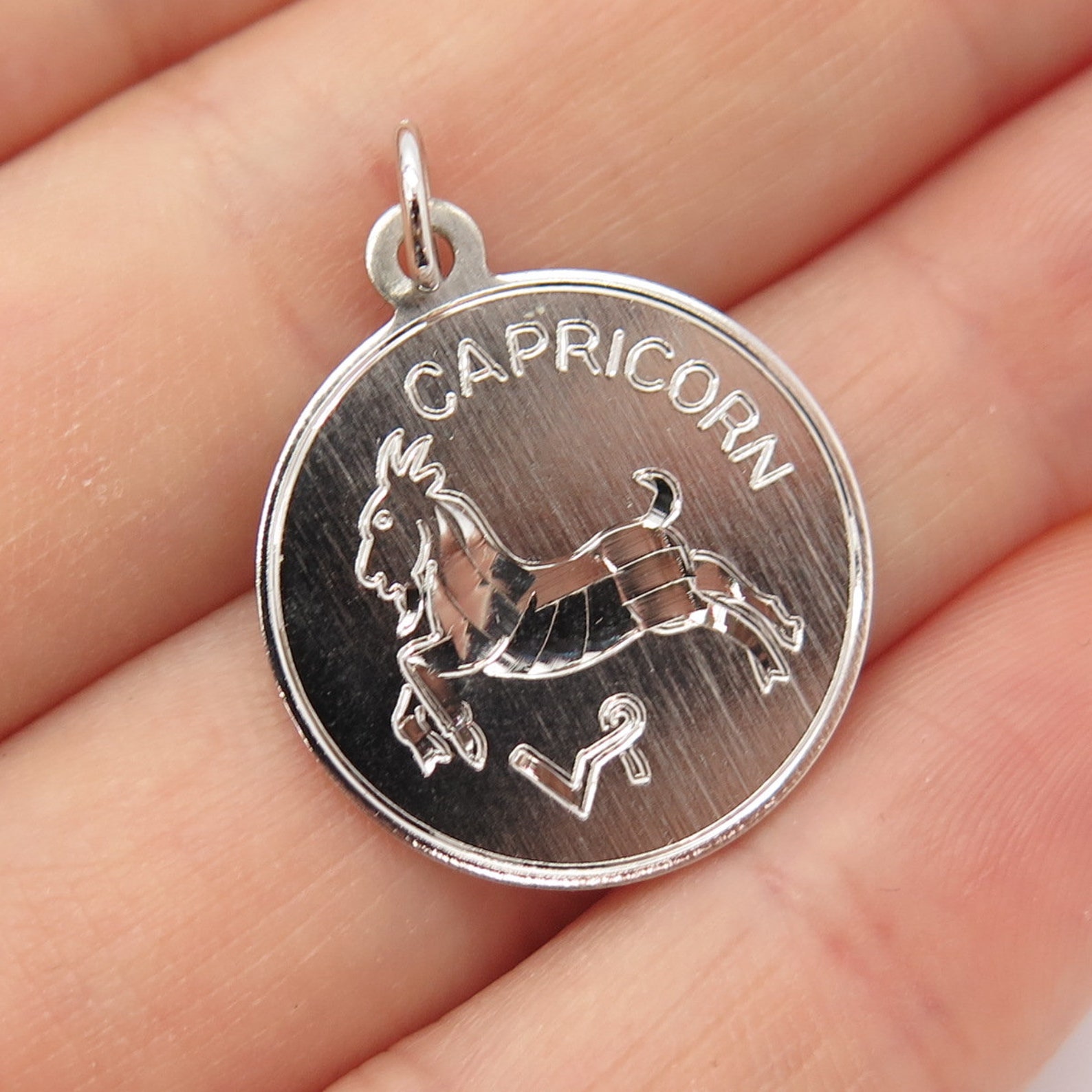 925 Sterling Silver Vintage Capricorn Zodiac Sign Round Charm | Etsy