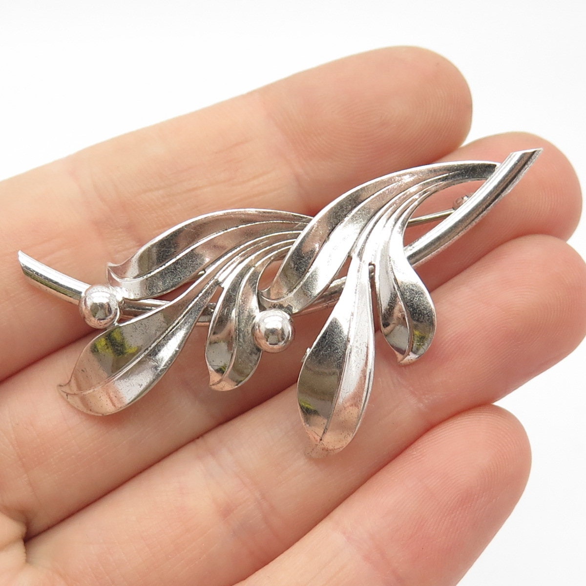 925 Sterling Silver Vintage Forstner Bead and Leaves Pin | Etsy