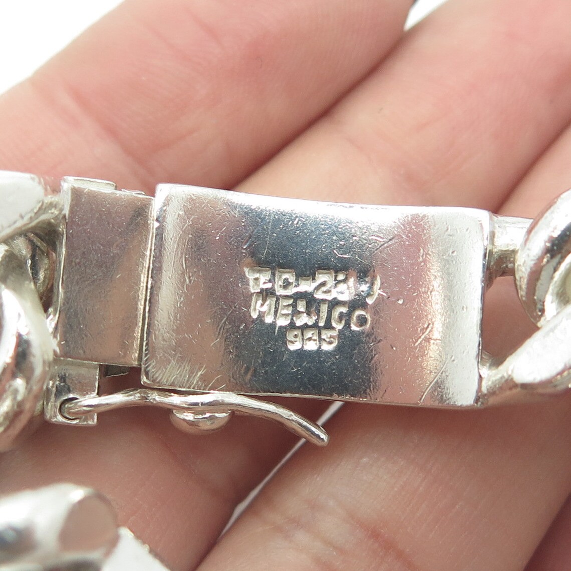 925 Sterling Silver Vintage Mexico Solid 96.9g ID Cuban Link Bracelet 8 ...