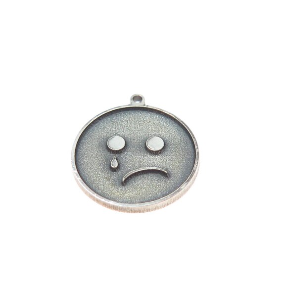 925 Sterling Silver Sad Face Tear Emoji Oxidized Mini… - Gem