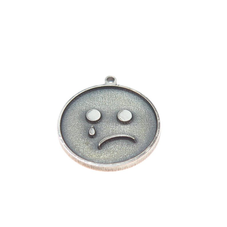 925 Sterling Silver Sad Face Tear Emoji Oxidized Minimalist Charm ...