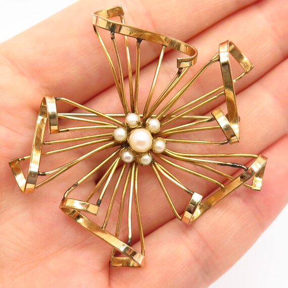 1 20 12K Gold Filled Antique Real Pearl Floral Design Pin Brooch