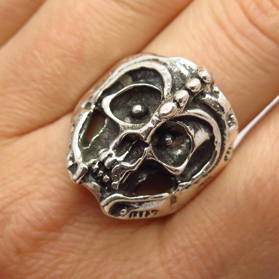 925 Sterling Silver Skull Design Biker Men's Ring Size 10 1/4 - Etsy