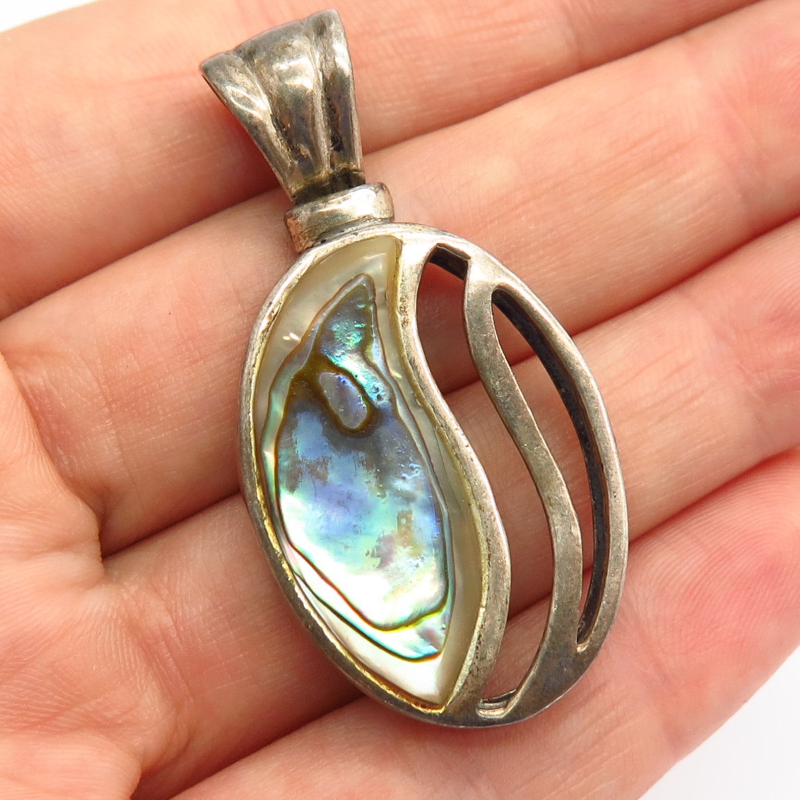 925 Sterling Silver Real Abalone Shell Cutout Wave Design - Etsy
