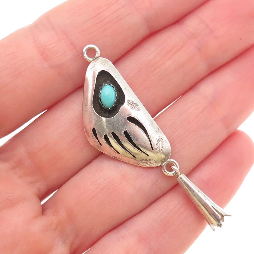 Old Pawn 925 Sterling Silver Vintage HKM Artisan Turquoise Bear Paw ...