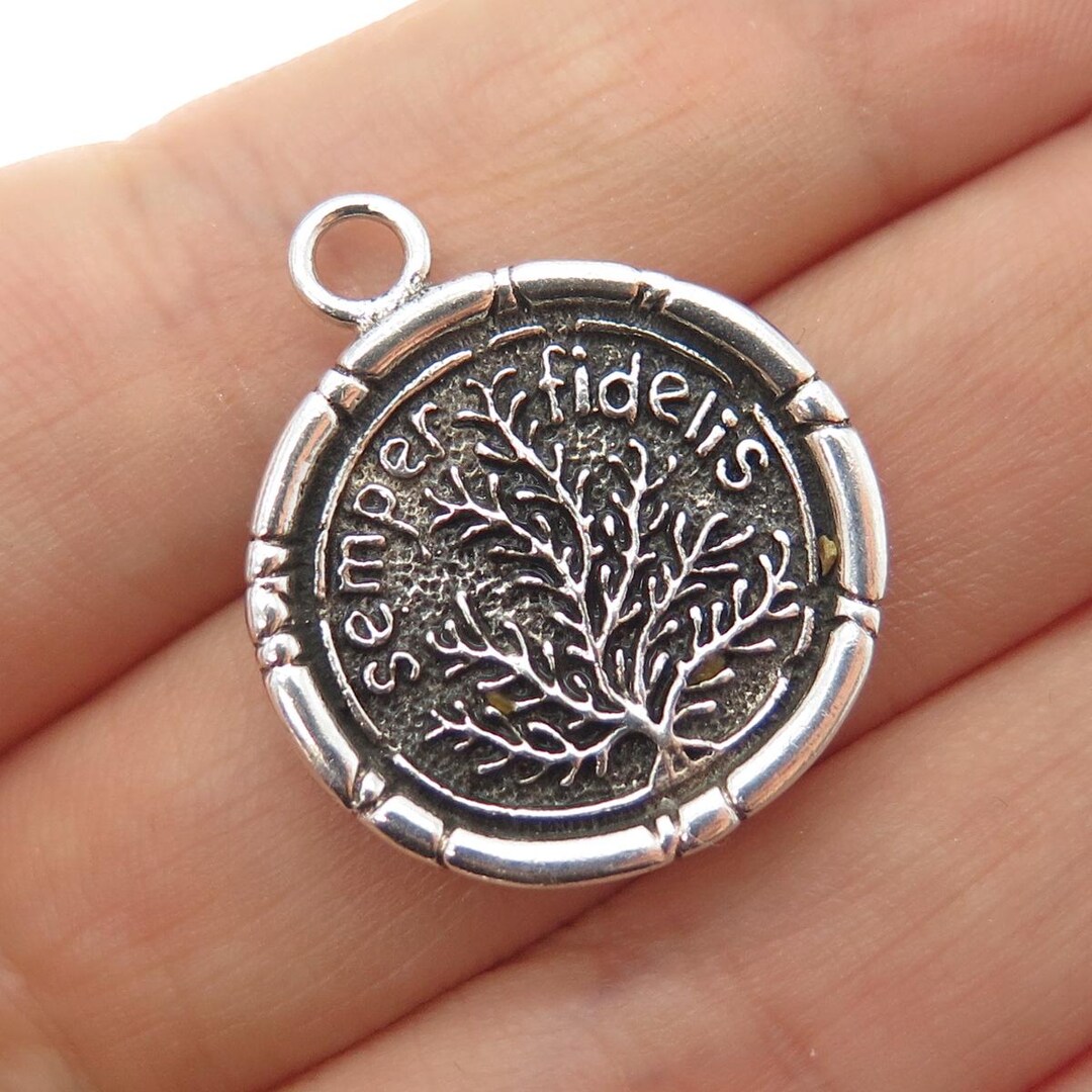 925 Sterling Silver Vintage Semper Fidelis Seal Stamp Oxidized Charm ...