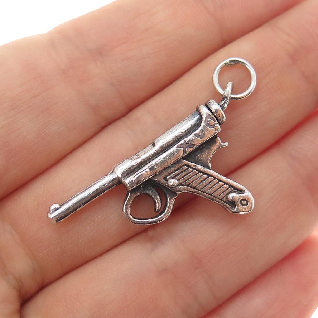 925 Sterling Silver Vintage Luger Pistol Oxidized Charm Pendant - Etsy