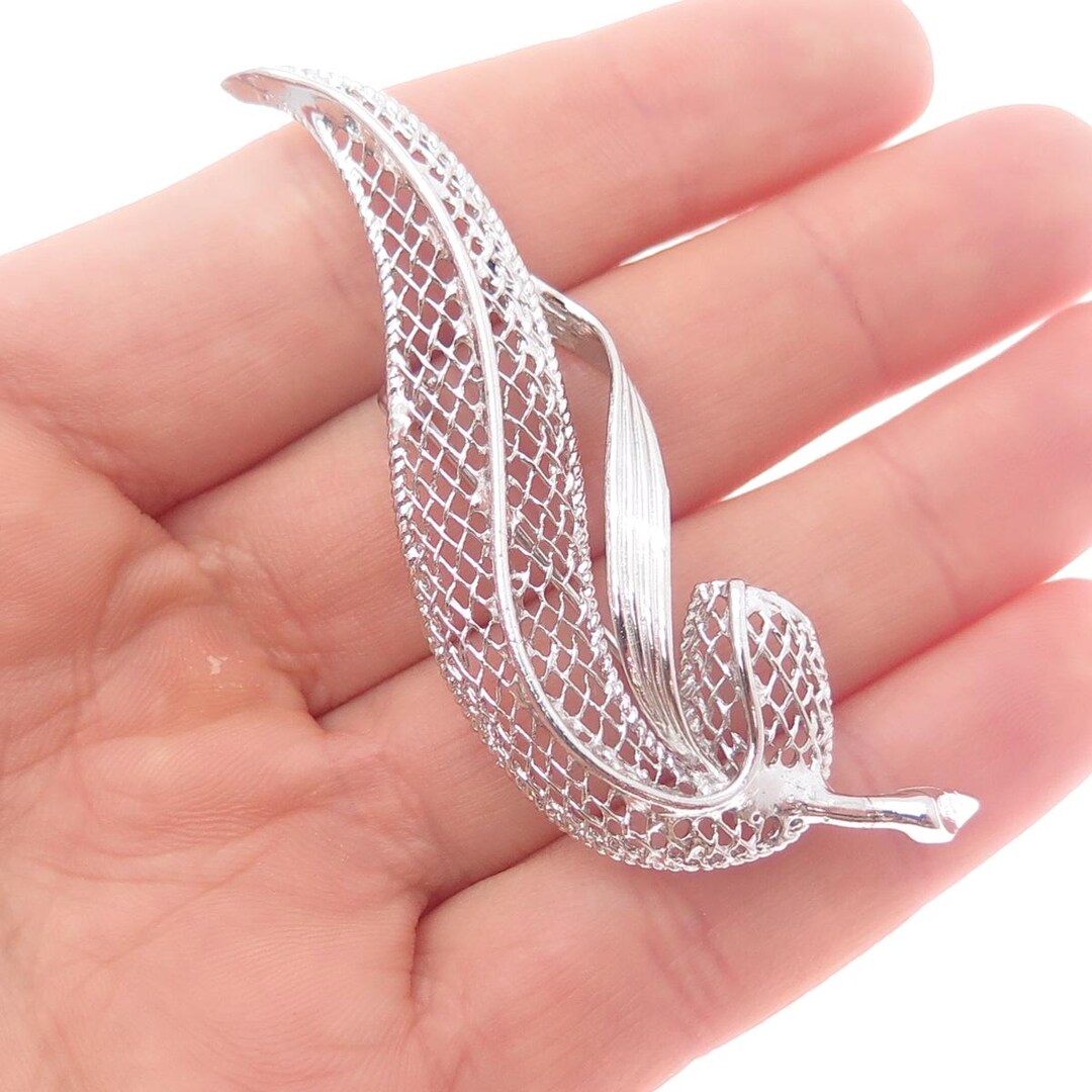D'OR 925 Sterling Silver Vintage Feather Filigree Pin Brooch - Etsy