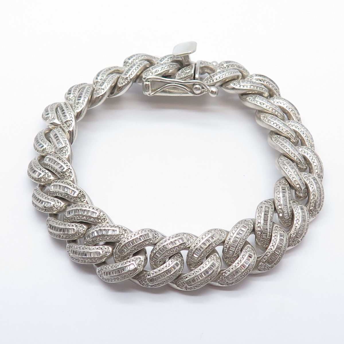 925 Sterling Silver Vintage C Z Heavy Cable Link Bracelet 925 Sterling Silver Vintage C Z Heavy Cable Link Bracelet