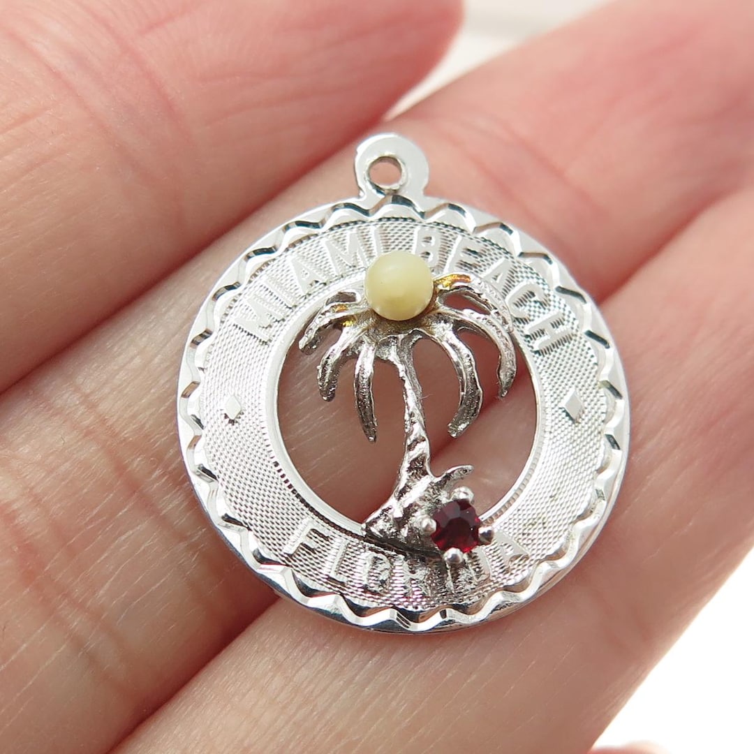 925 Sterling Silver Vintage Faux Pearl & Rhinestone Miami Beach Florida ...