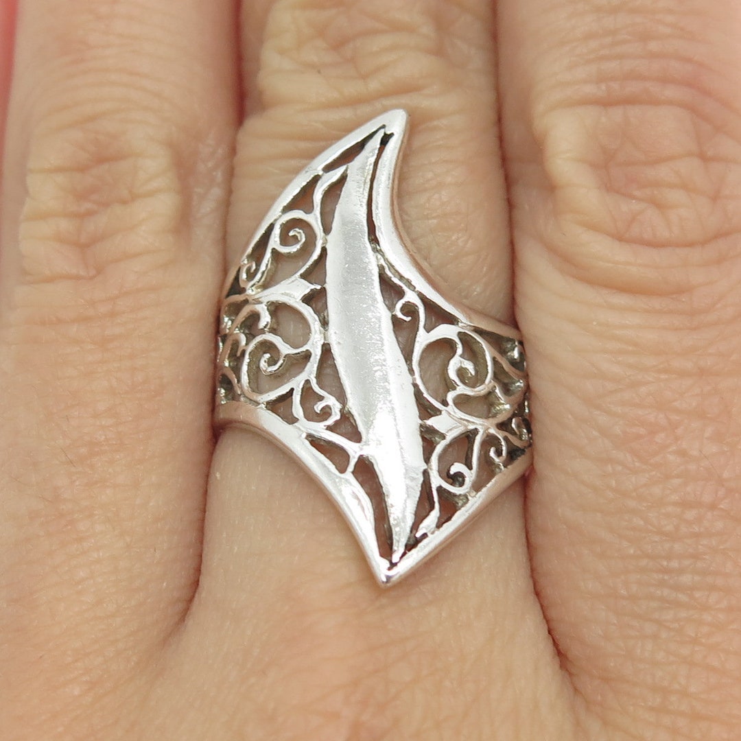 925 Sterling Silver Vintage Modernist Filigree Claw Ring Size 8 - Etsy