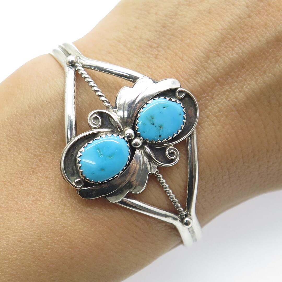 EDISON LARGO NAVAJO Old Pawn Sterling Silver Turquoise Adjustable ...