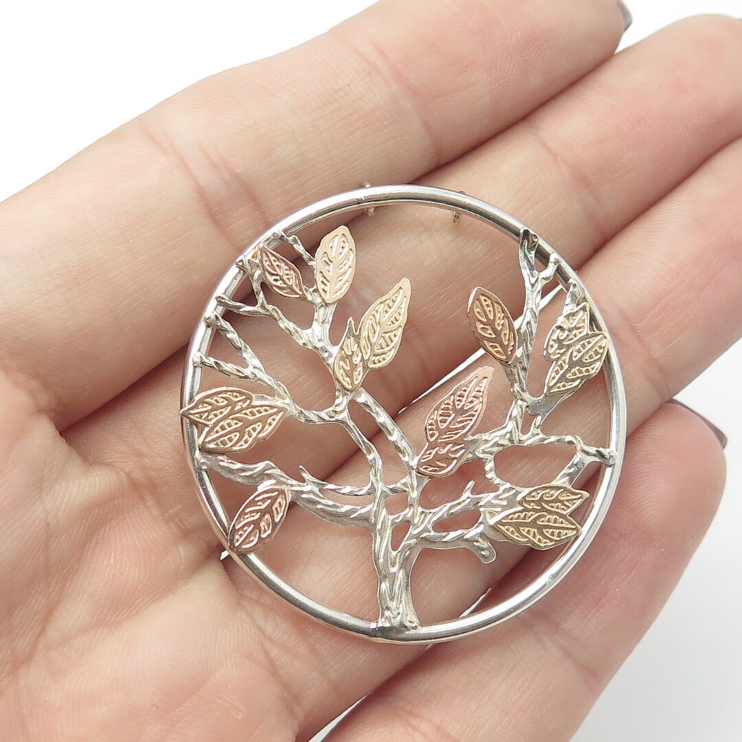 925 Sterling Silver and 12K Yellow and Rose Gold Vintage Tree of Life ...