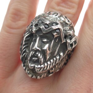 925 Sterling Vintage Real Black Diamond Jesus Ring Size 12.75 (missing ...