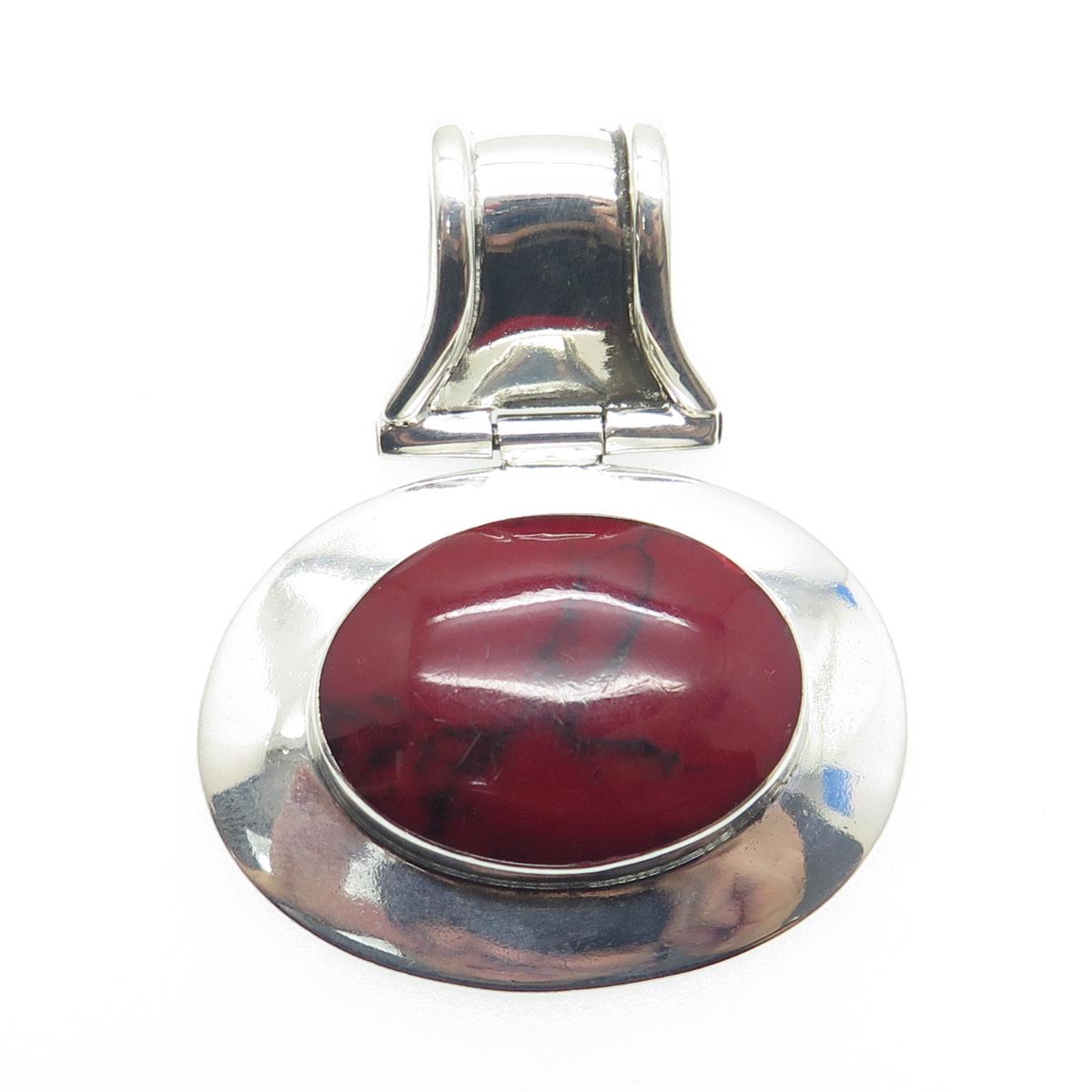 925 Sterling Silver Vintage Real Red Turquoise Modernist Pendant - Etsy