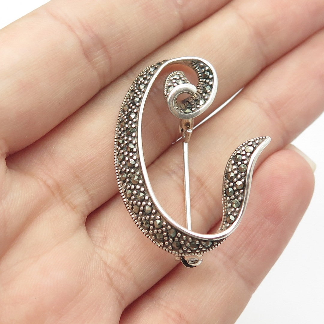925 Sterling Silver Vintage Real Marcasite Gem Letter c Pin Brooch - Etsy