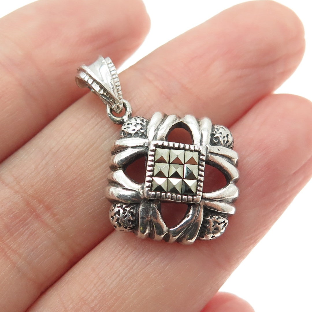 HAN 925 Sterling Silver Vintage Real Marcasite Gemstone Pendant - Etsy