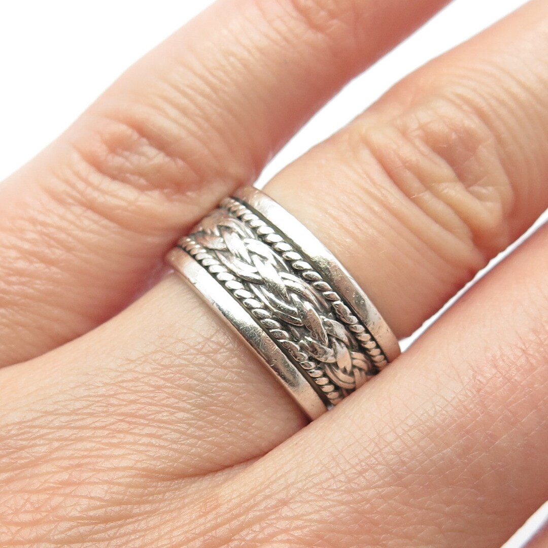 925 Sterling Silver Vintage Geoart Braided Rotating Band Ring Size 6 - Etsy