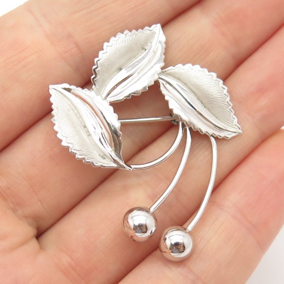 925 Sterling Silver Vintage Leaves and Berries Pin Br… - Gem