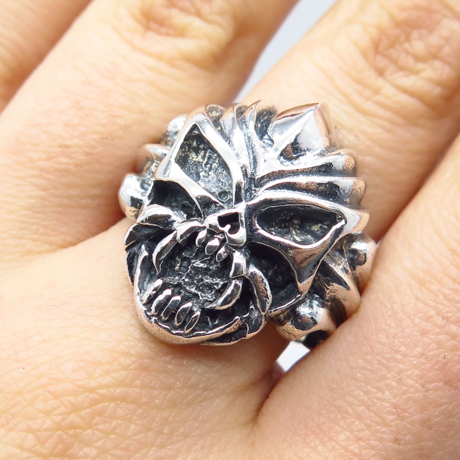 925 Sterling Silver Vintage Scull / Mask Ring Size 9.5 - Etsy