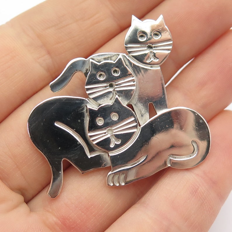 925 Sterling Silver Vintage Mexico Cats Pin Brooch - Etsy