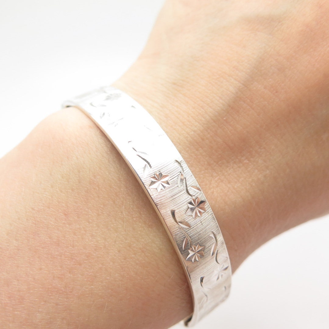 925 Sterling Silver Vintage Birmingham Monomil Etched Hinged Bangle ...