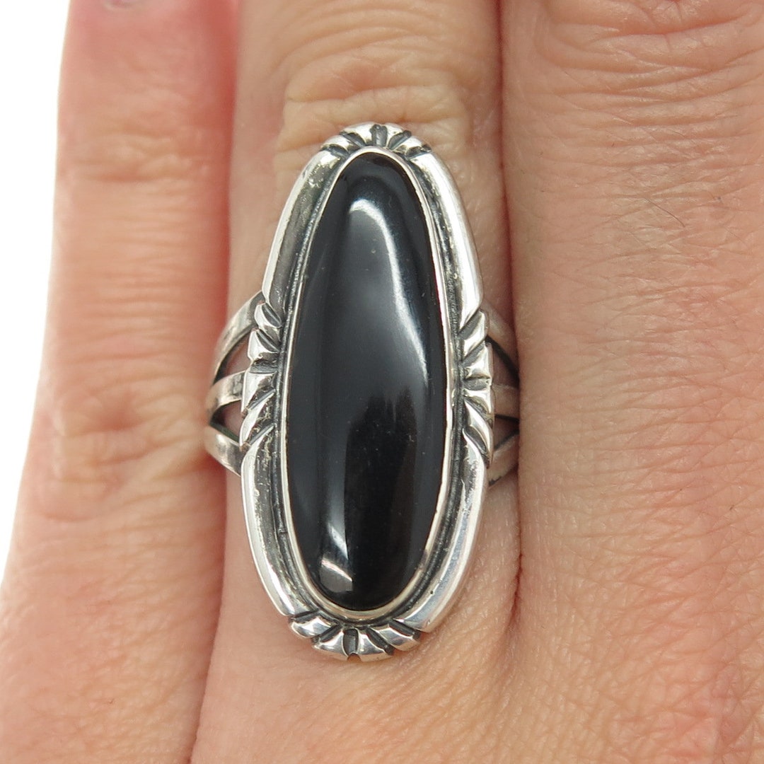 JOE BEGAY NAVAJO Old Pawn 925 Sterling Silver Real Black Onyx Tribal ...