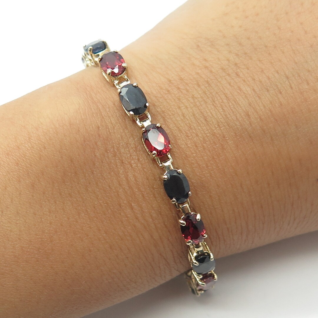HAN 925 Sterling Silver Gold Plated Vintage Sapphire Red Garnet Gem Bracelet 7 - Etsy