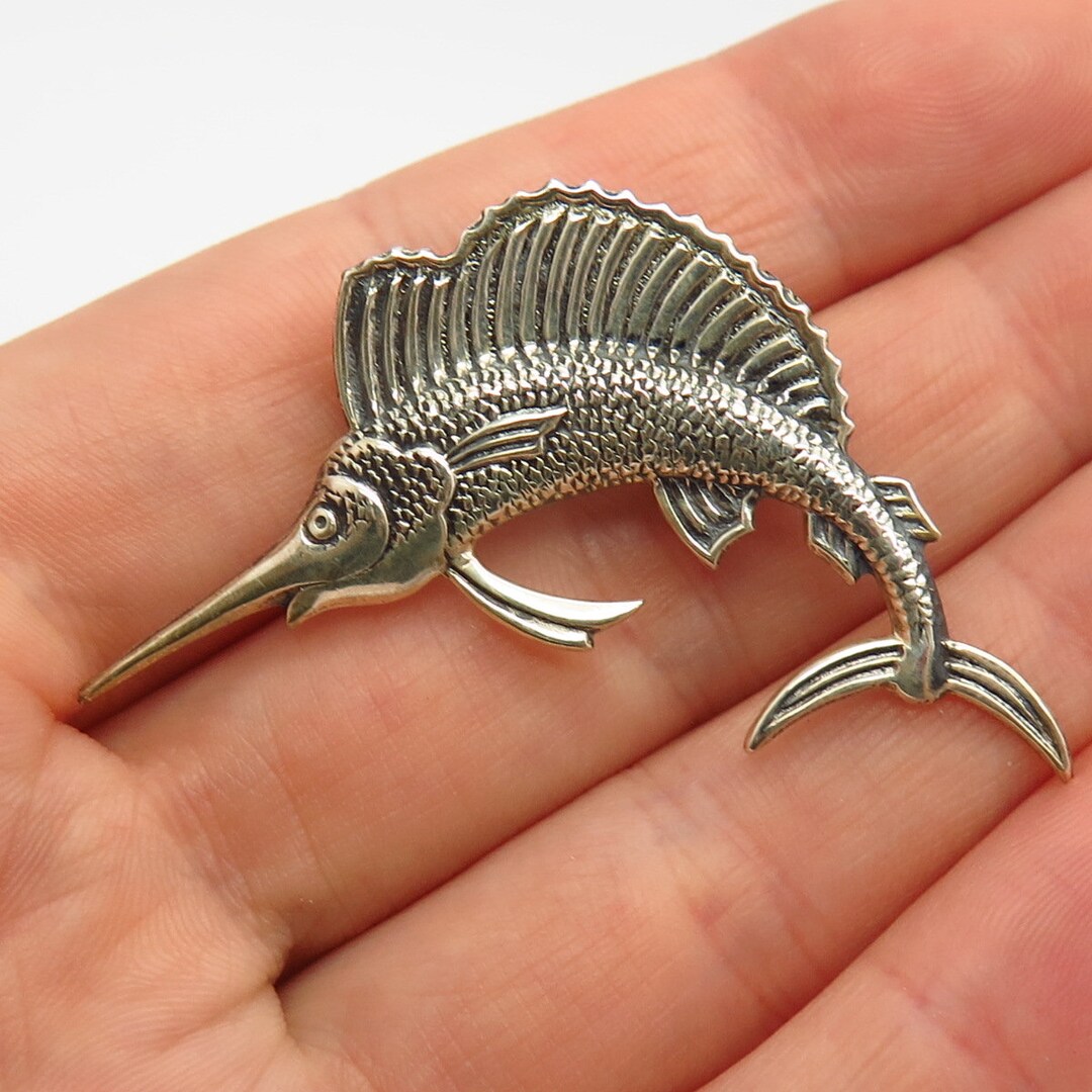 925 Sterling Silver Vintage Sword Fish Design Pin Brooch - Etsy