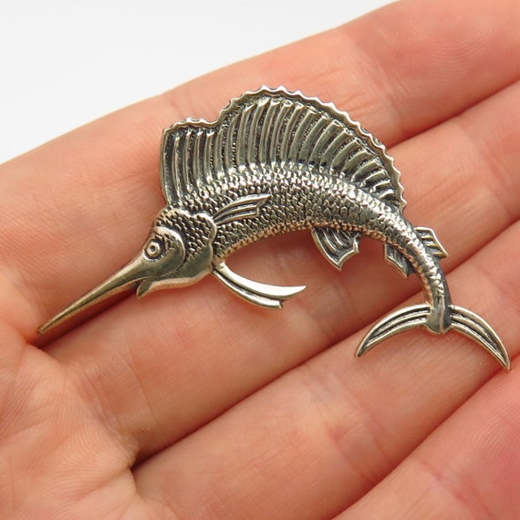 925 Sterling Silver Vintage Sword Fish Design Pin Brooch | Etsy