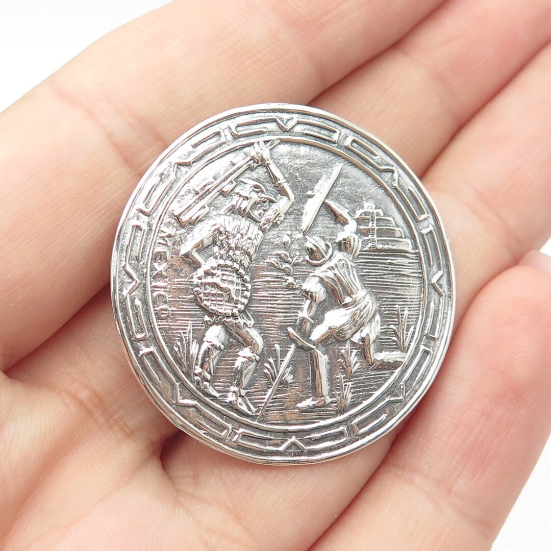 925 Sterling Silver Vintage Mexico Taxco Fight Storyteller Pin Brooch ...