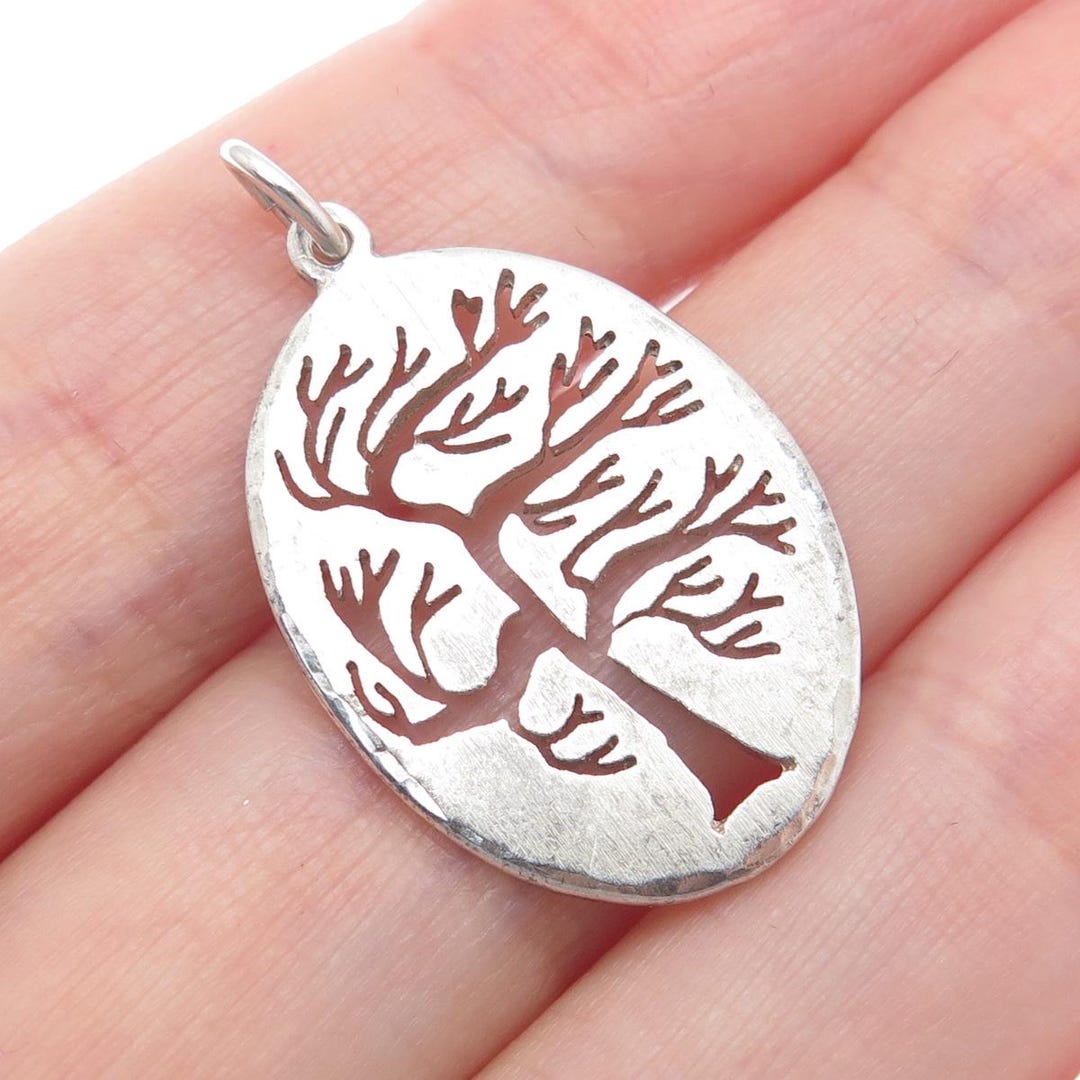 925 Sterling Silver Vintage Tree of Life Oval Tag Charm Pendant - Etsy