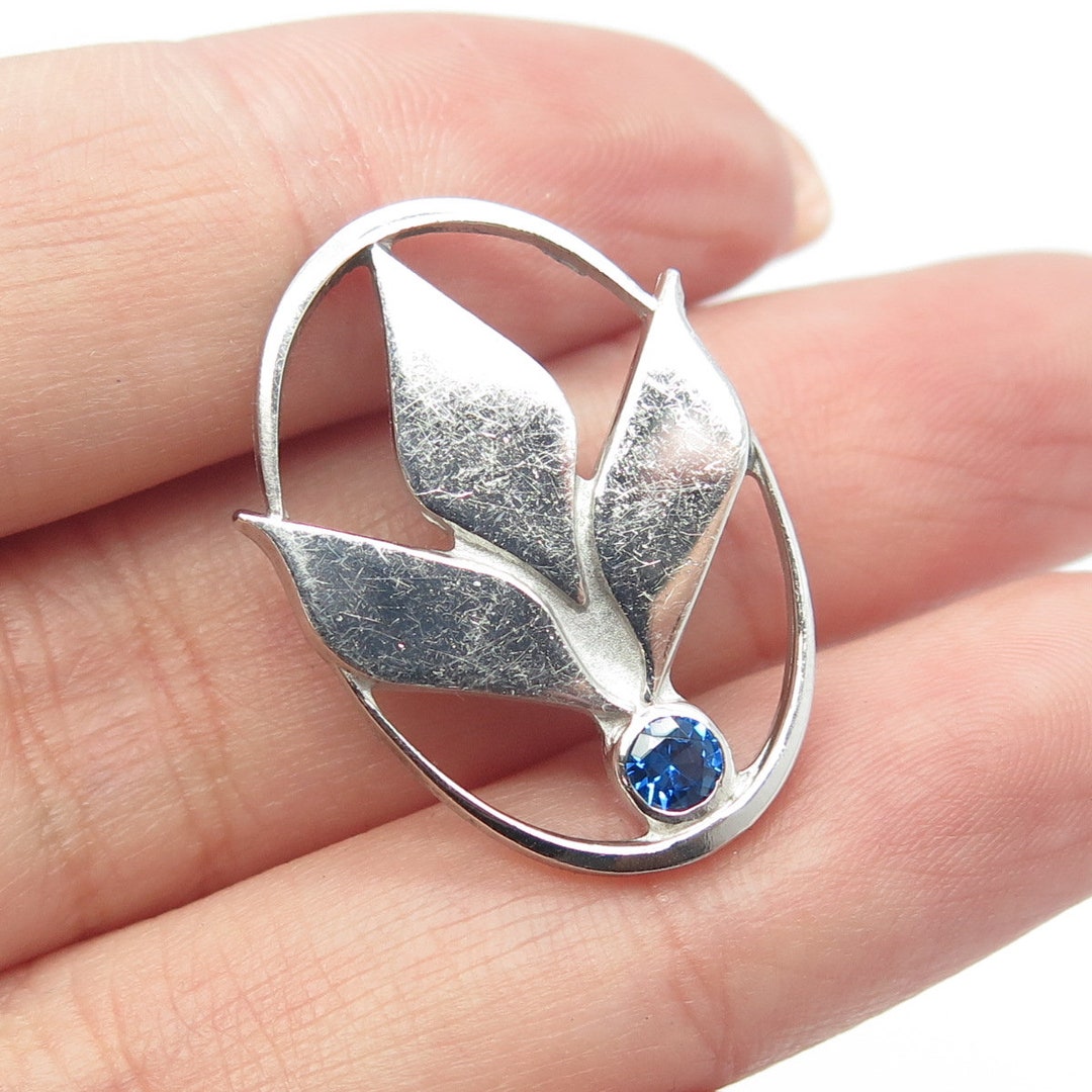 925 Sterling Silver CTO Vintage Blue C Z Floral Oval Pin Brooch - Etsy