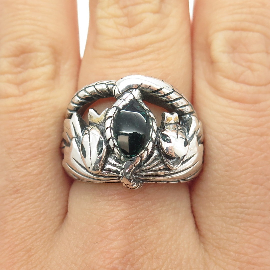 NLP TNC INC 925 Sterling Silver Vintage Real Black Onyx Snake Ring Size ...