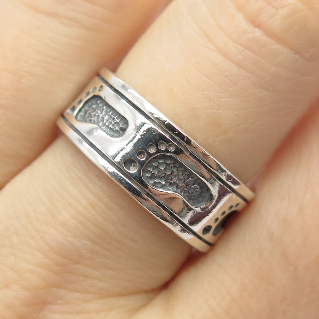 925 Sterling Silver Vintage Footprints Band Ring Size 8.5 - Etsy