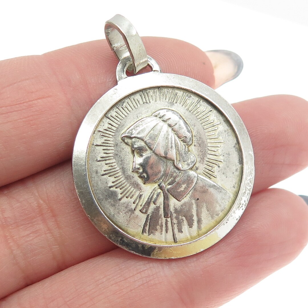 800 Silver Vintage Medal of Blessed Elizabeth Ann Seton Religious Round ...