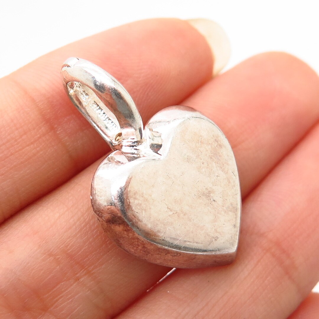 925 Sterling Silver Puffy Heart Design Pendant - Etsy