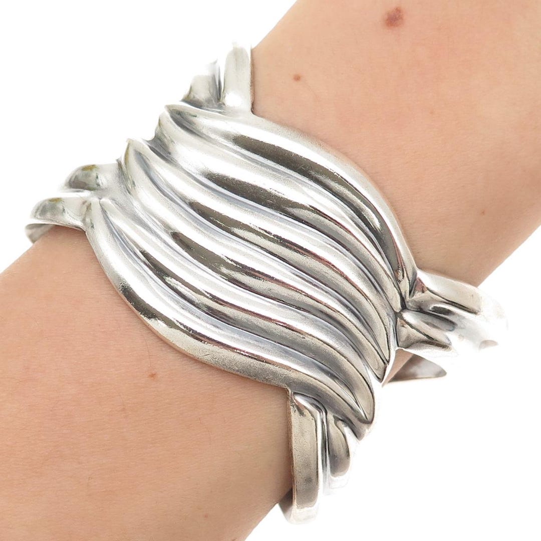 925 Sterling Silver Vintage Mexico Modernist Wavy Adjustable Cuff ...